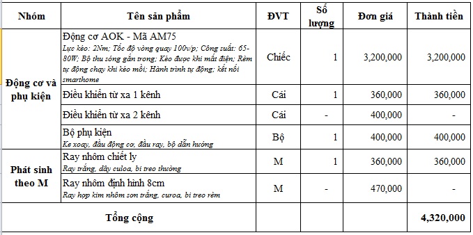 ĐỘNG CƠ RÈM VẢI TỰ ĐỘNG AOK AM75 | BẢO HÀNH 36 THÁNG